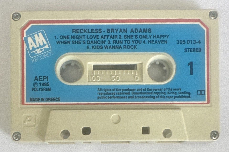 Bryan Adams ~ Reckless ~ Cassette Tape Rare Greek Issue EX / EX Condition | eBay