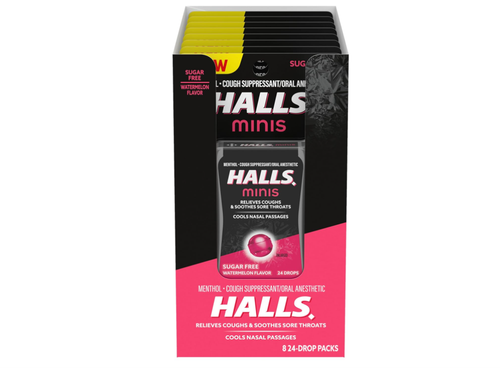 HALLS Minis Watermelon Flavor Sugar Cough Drops 8 Packs of 24 Drops for ...