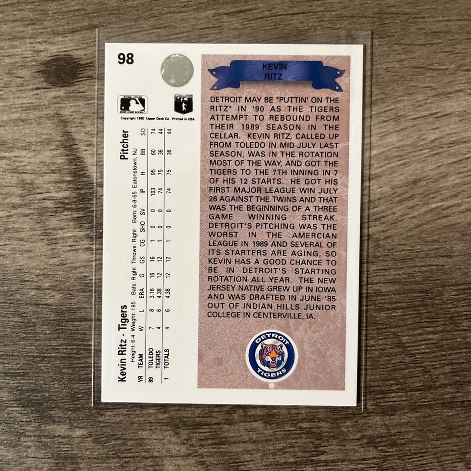 KEVIN RITZ 1990 UPPER DECK ROOKIE CARD #98 MLB | eBay