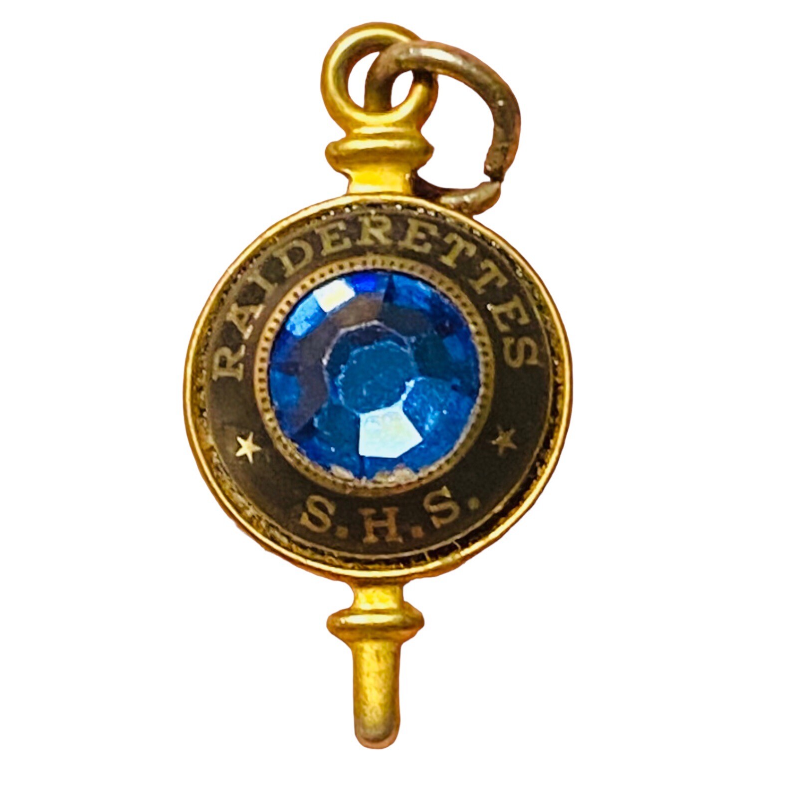 Vintage SHS Raiderettes Pendant School Charm Blue Rhi… - Gem
