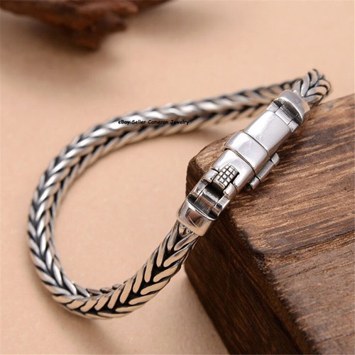 Pure S925 Sterling Silver Chain Men Women 5mm Wheat Link Bracelet 7.1-8 ...