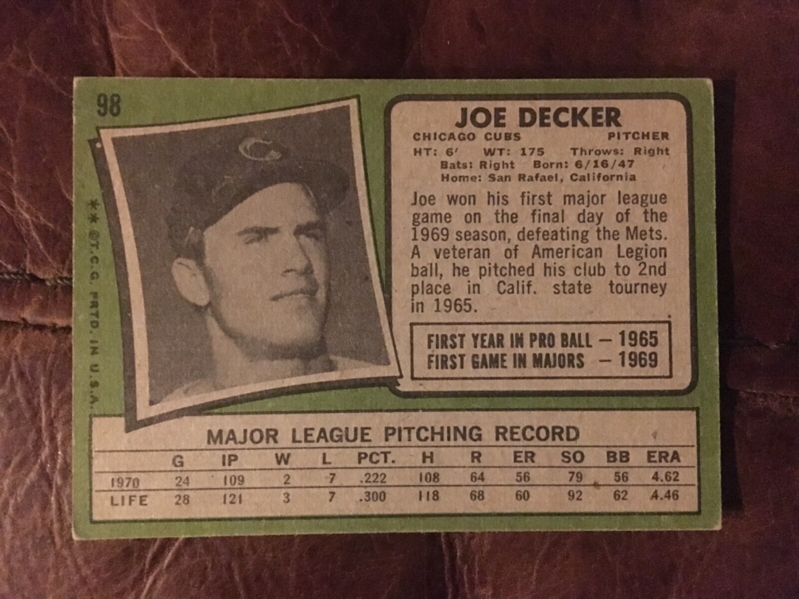 1971 Topps #98 Cubs Joe Decker Rookie Baseball Card | eBay