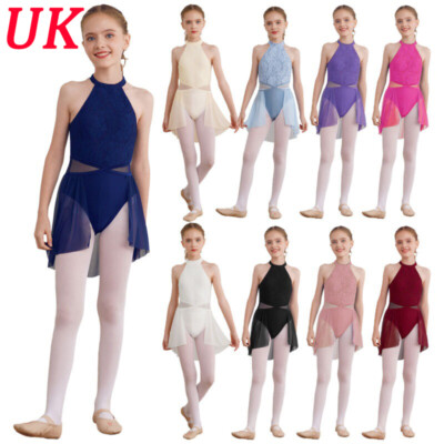 UK Girl Halter Ballet Modern Lyrical Dance Leotards Dress Contemporary ...