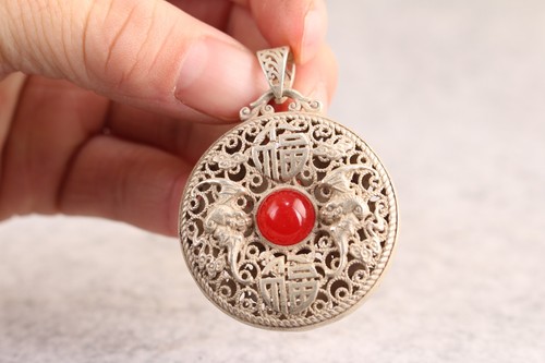 Chinese tibet silver copper handmade bat statue figure pendant netsuke ...