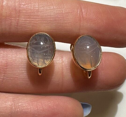 Vintage Bal-Ron 12K Y Gold Filled Carved Stone Scarab Screw Back ...