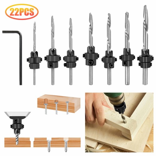 22PCS Tapered Drill Countersink Bit Screw Set Wood Pilot Hole ...