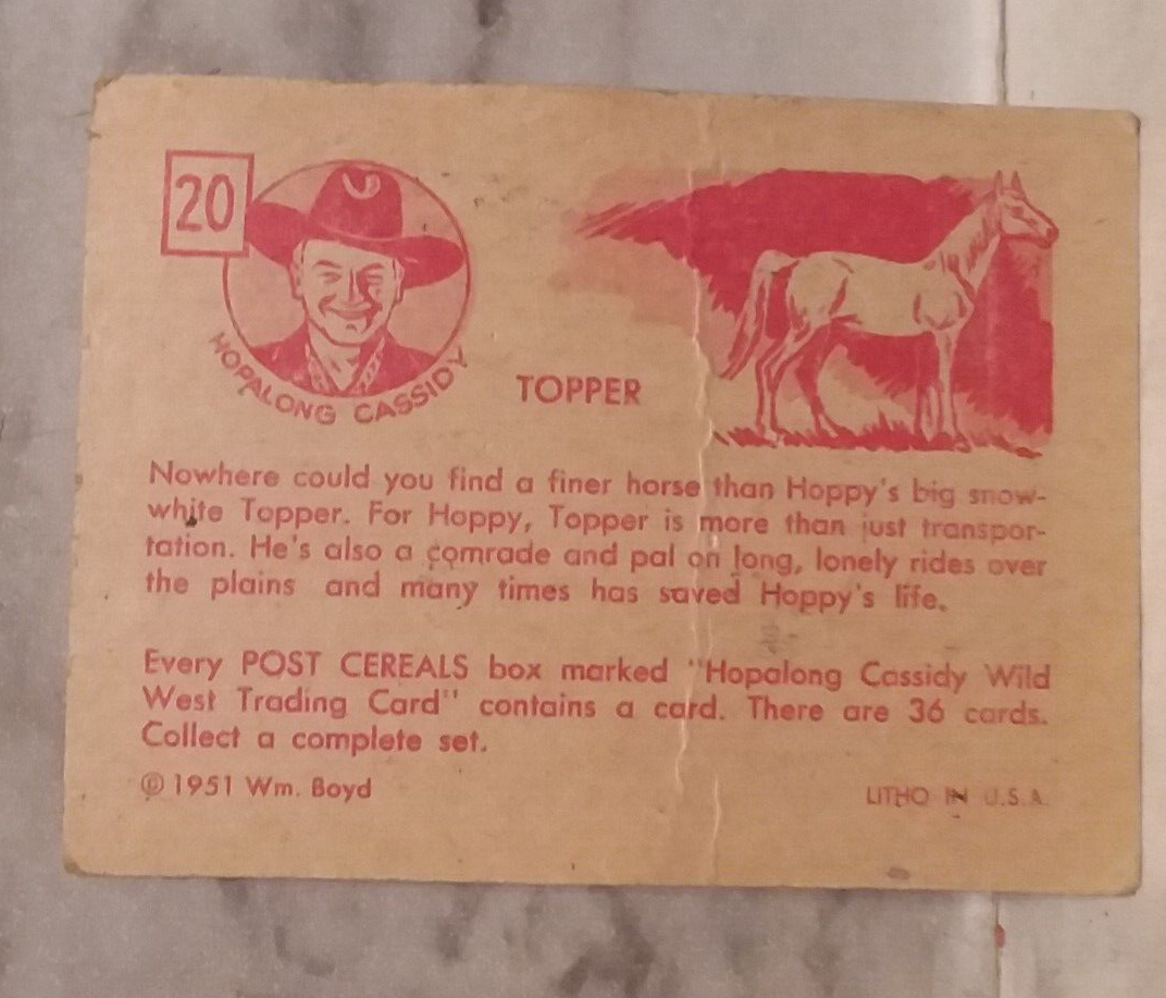 3 Vntg 1951 Hopalong Cassidy Post Cereal Cowboy Trading Cards #2, 8 ...