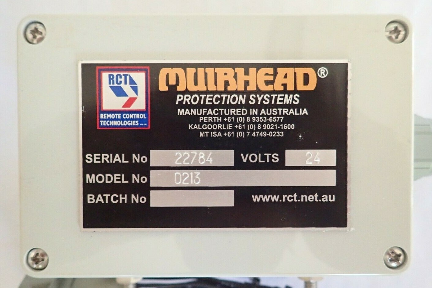 RCT MUIRHEAD 0213 PARK BRAKE PANEL 24V TO SUIT 0230 / 10886 NEW | eBay