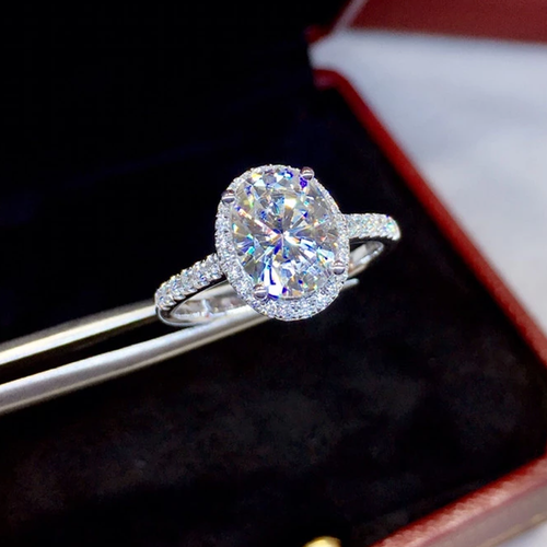 2Ct Oval Lab-Created Diamond Halo Engagement Ring 14K White Gold Plated ...