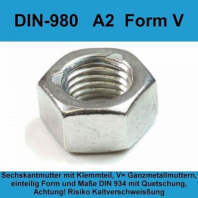 M8 DIN 980 A2 Edelstahl Sechskantmuttern Sicherungsmuttern Stop V2A 20 ...