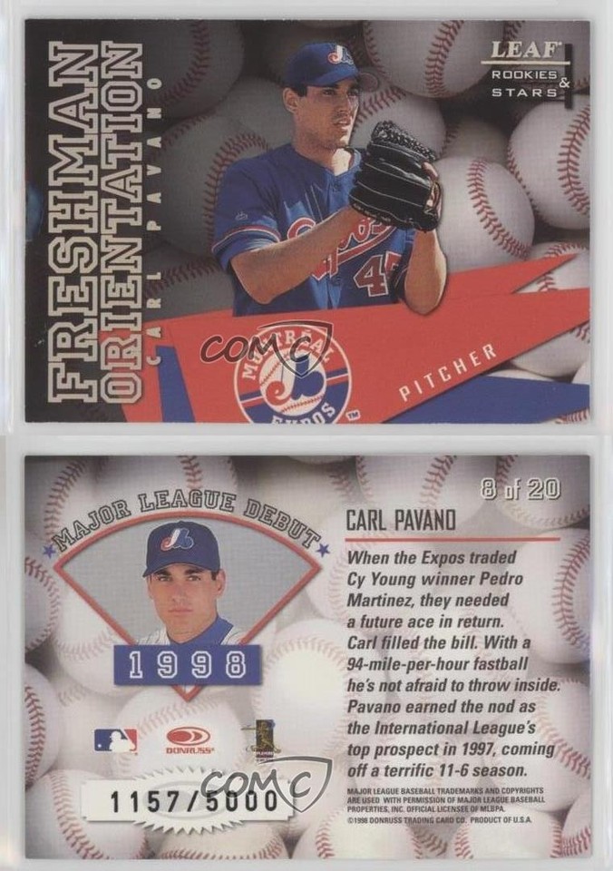 1998 Leaf Rookies & Stars Freshman Orientation 1157/5000 Carl Pavano #8 ...