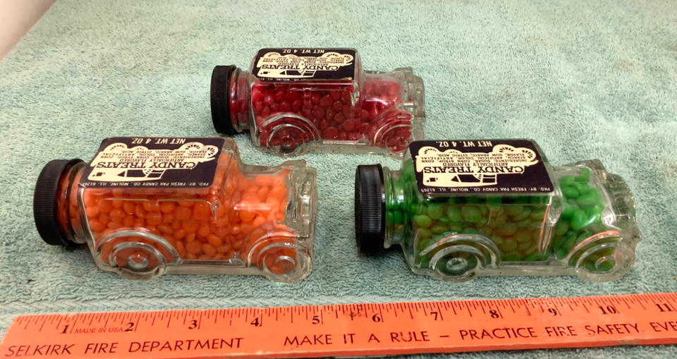 3 Vintage Glass Car Candy Containers Fresh Pac Candy Co Full W/Labels ...