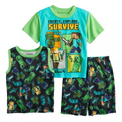 Boy's Size 8 Minecraft Survive Time 3-Piece Knit Short Pajamas ...
