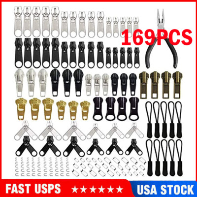 169PC Zip Slider Replacement Repair Kit /Zipper Install Pliers For Bags ...