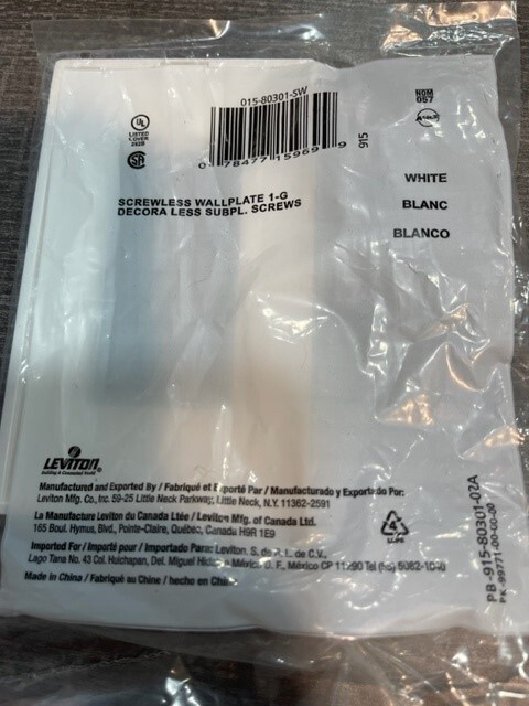 Decora Screwless Wallplate 1G White 015-80301-SW | eBay