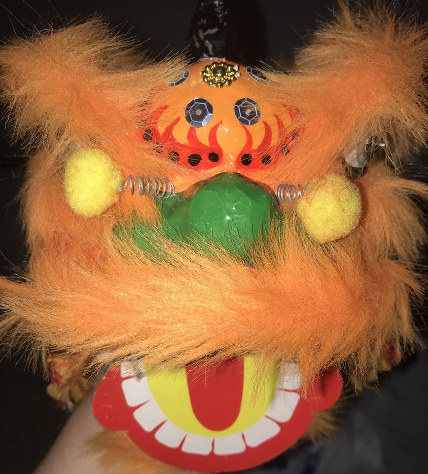Vintage Paper Mache Orange Dragon Head Puppet Doll Opening Mouth Asian ...