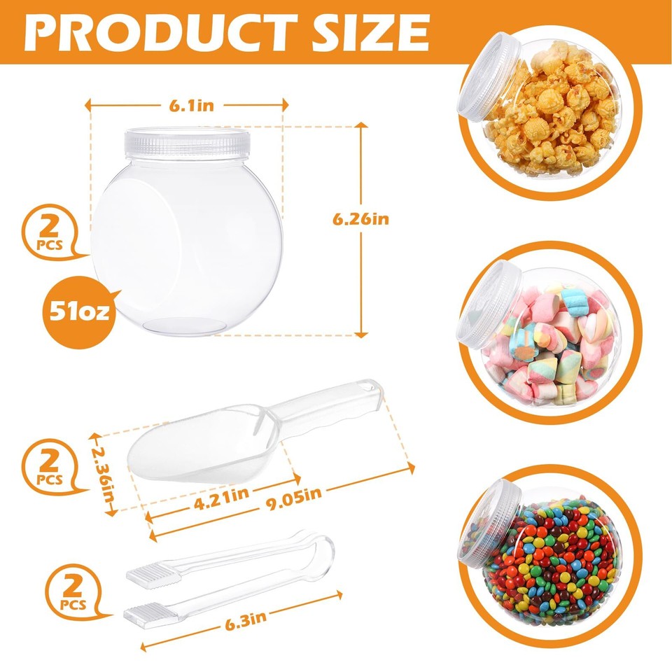 Sunnyray 6 Sets 51 oz Plastic Candy Jars for Candy Buffet Candy Bar ...