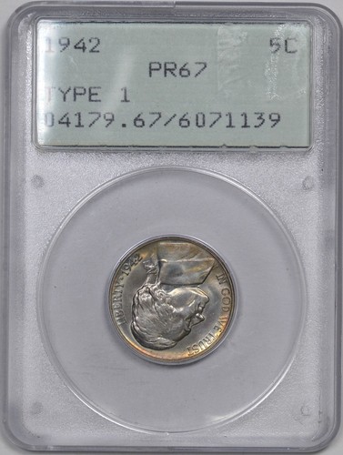 1942 Jefferson Nickel 5c / Type 1 / PCGS / PR67 - "Old Rattler Holder ...