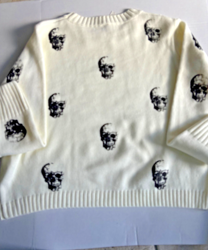 Cream Skull Knit Crewneck Sweater Bishop Street Apparel By Ken & Cody ...