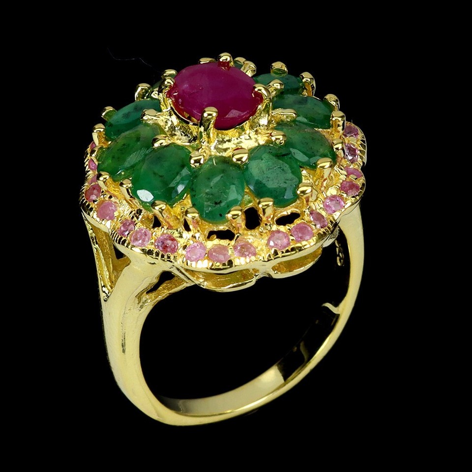 Summer 925 Sterling Silver Ring Oval Ruby 7x5mm Emerald Gemstone ...