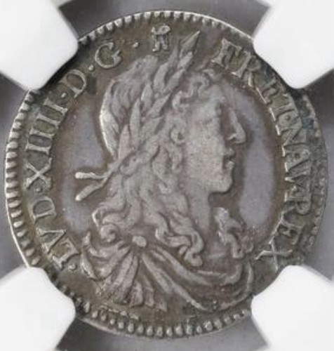 FRANCE Sun King Louis XIV 1662 AD, Rare SILVER 1/12 Ecu 1643-1715 Coin ...