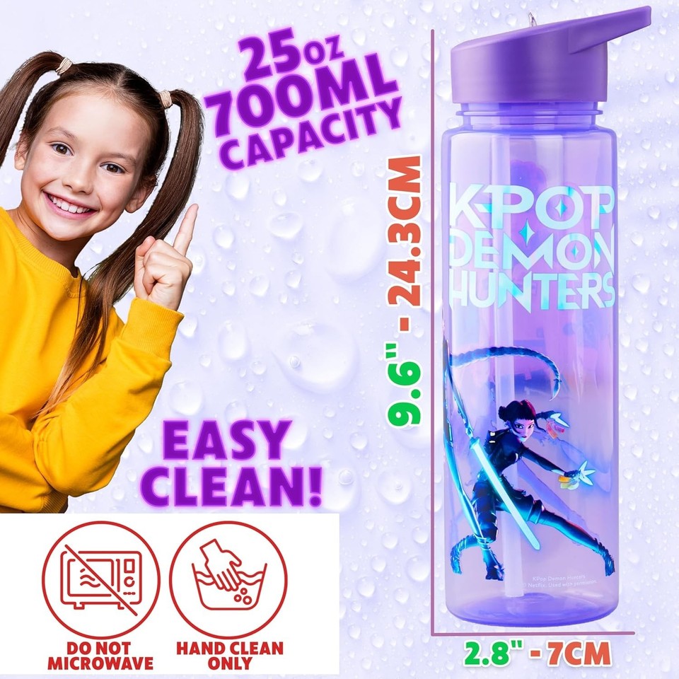 KPop Demon Hunters 700ml Water Bottle Huntrix Straw BPA Free | eBay UK