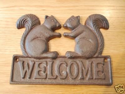Small Cast Iron Squirrels WELCOME Sign Rustic Wall Decor Garden Decor ...