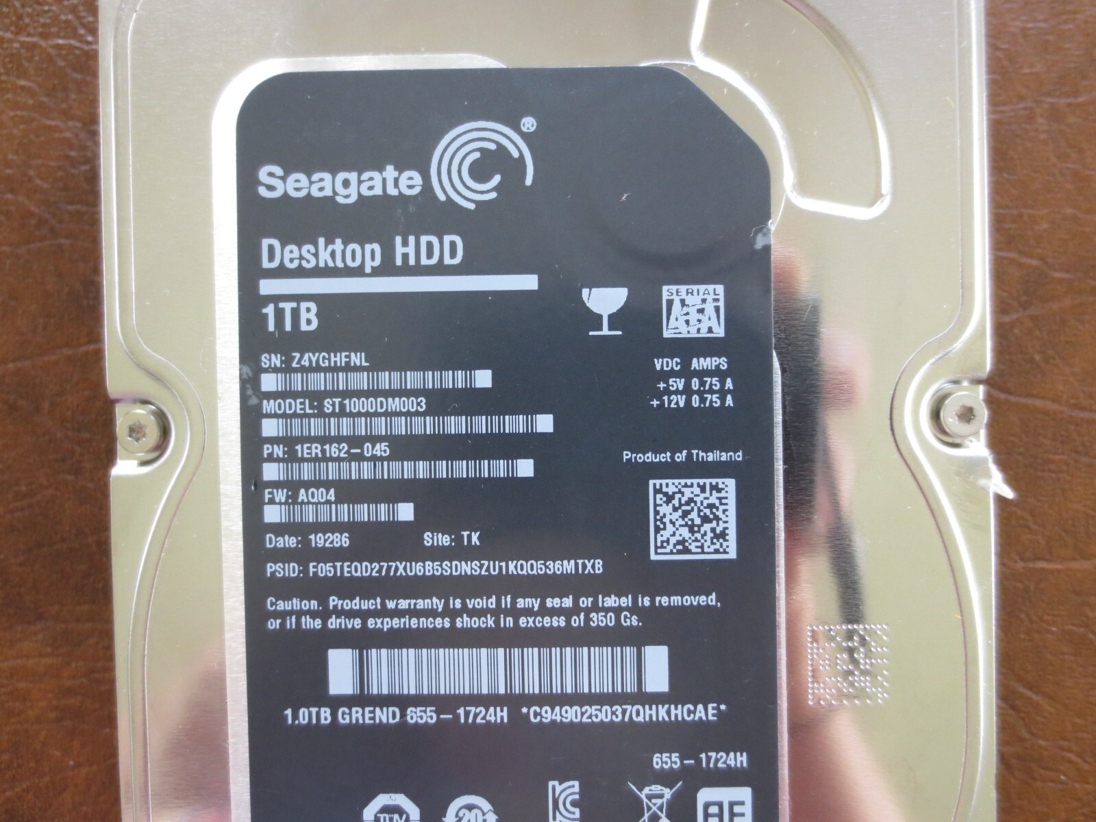 Seagate ST1000DM003 1ER162-045 FW:AQ04 TK Apple#655-1724H 1000gb 3.5 ...