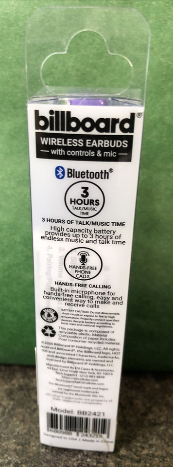 Billboard Bluetooth Wireless Earbuds with Control & Mic 3 Hr Music ...