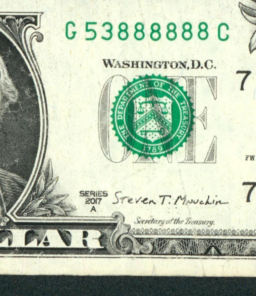 ((6 IN A ROW)) $1 2017 - 53888888 - FANCY SERIAL NUMBER ** PAPER ...