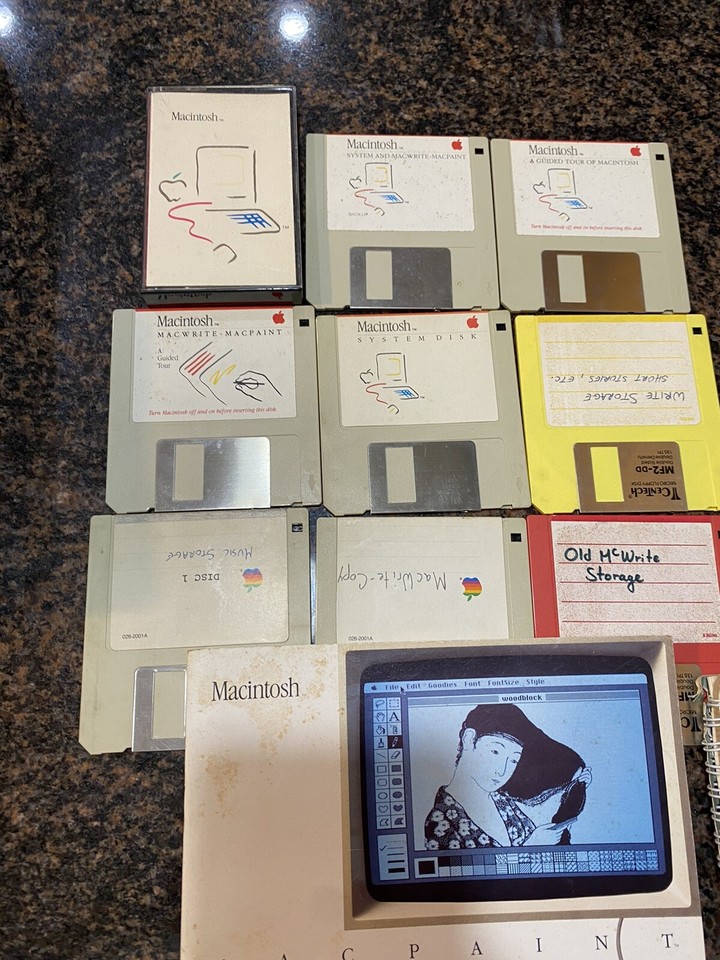 1984 APPLE MACINTOSH 128K FIRST MAC Model M0001 PICASSO KIT Discs ...