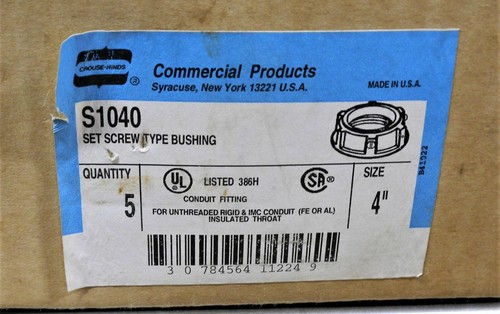 1-EATON CROUSE-HINDS #S1040, 4" THREADLESS SET SCREW MALLEABLE CONDUIT ...