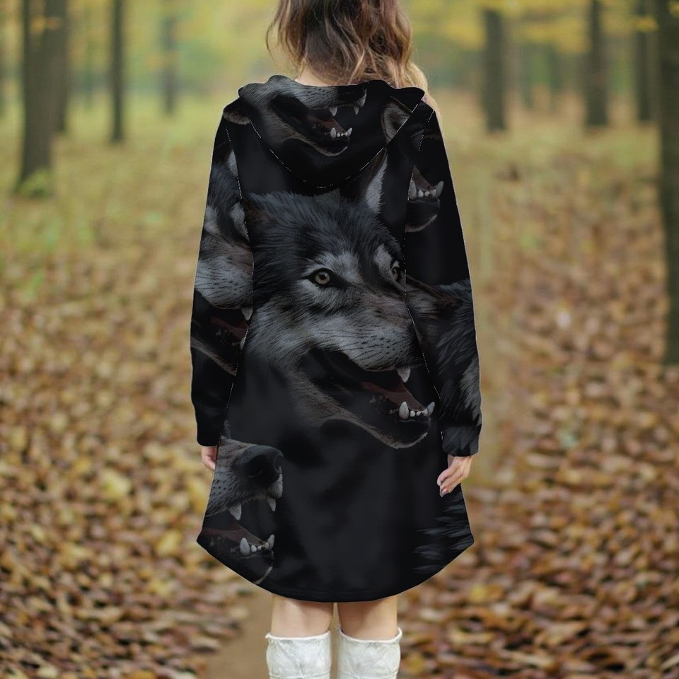 Wolf pattern Hoodie Dress, Spirit wolf Hoodie Dress, Gothic Wolf totem ...
