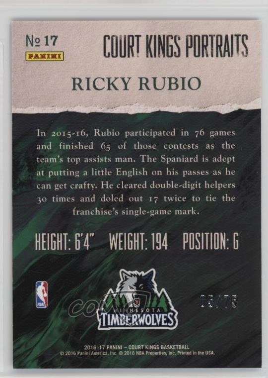 2016-17 Panini Court Kings Portraits Ruby /75 Ricky Rubio #17 | eBay