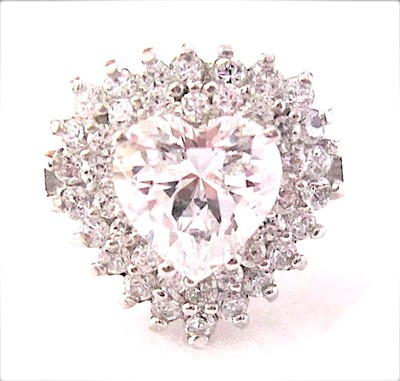 (SIZE 6) Large Radiant CZ HEART STONE RING with CZ Gems .925 STERLING ...