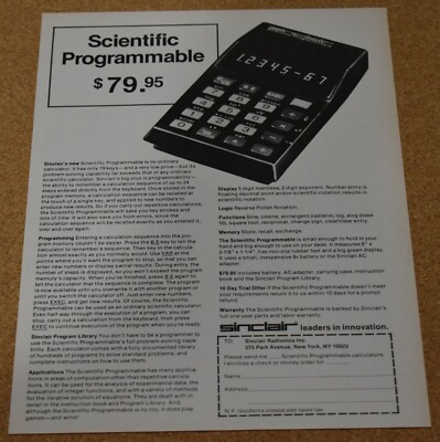 1975 Print Ad Sinclair Scientific programmable calculator technology ...
