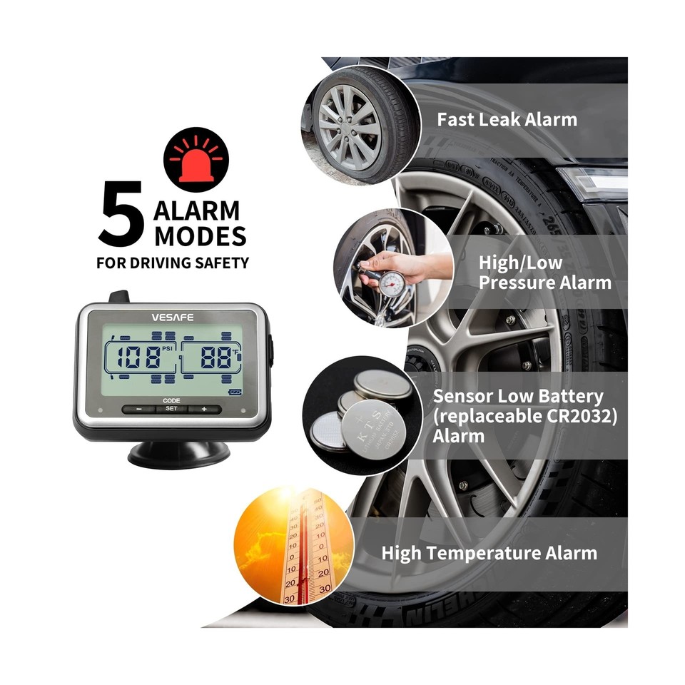 VESAFE TPMS, Wireless Tire Pressure Monitoring System for RV, Trailer ...