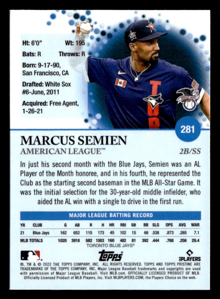 2022 Topps Pristine #281 Marcus Semien card | eBay
