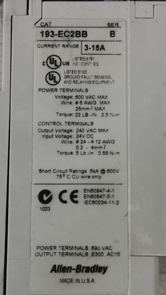 Allen-Bradley E3 Plus 193-EC2BB 3-15A Ser B With 193-ECPM1 Ser A | eBay
