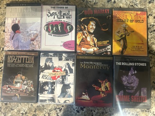 Rock Music DVD Lot 8 Led Zeppelin Hendrix Stones Neil Young Bob Marley ...