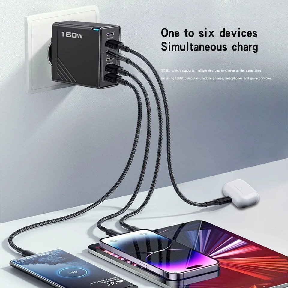 USB Phone Charger Socket Multi 6-Ports Charging Station Adapter with UK ...