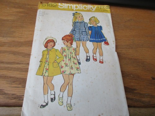 VTG 73 SIMPLICITY 6182 Tdlr Girls Lined Coat & Front Tucked Dress ...