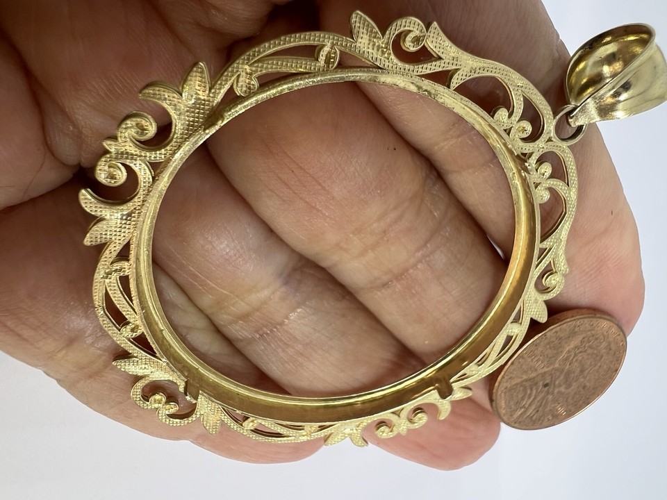 GoLd Bezel 50 pesos pendant 14k SOLID centenario coin frame oro Bisel ...