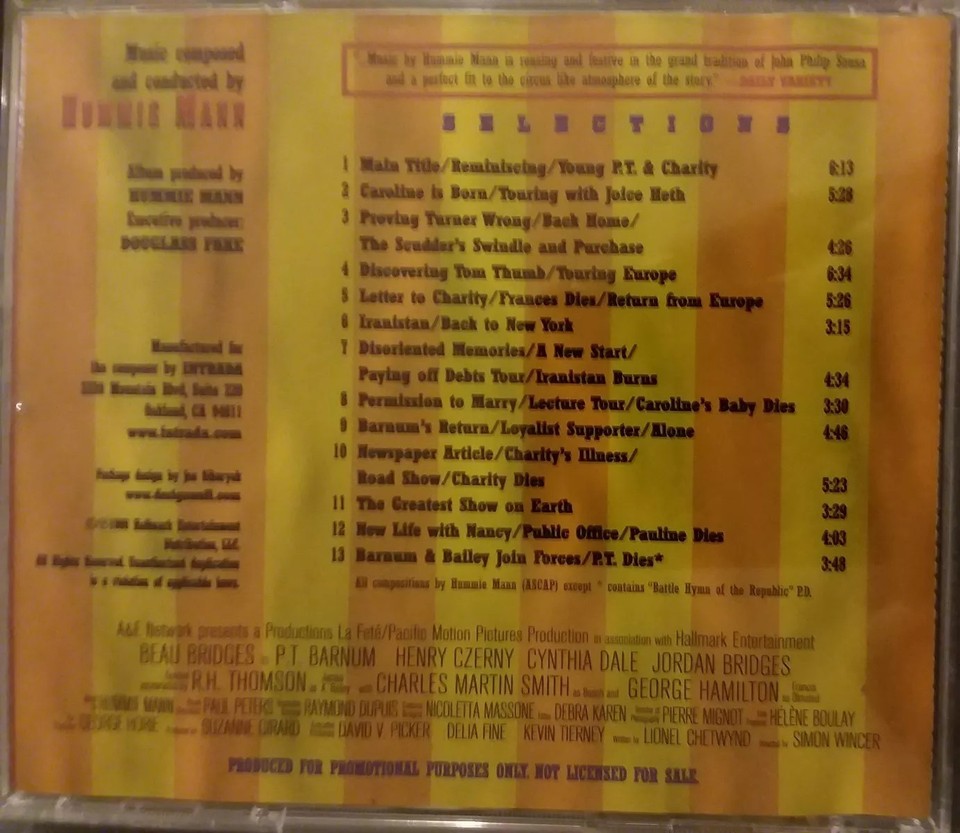 P.T. BARNUM CD Original Soundtrack composed & conducted by Hummie Mann ...