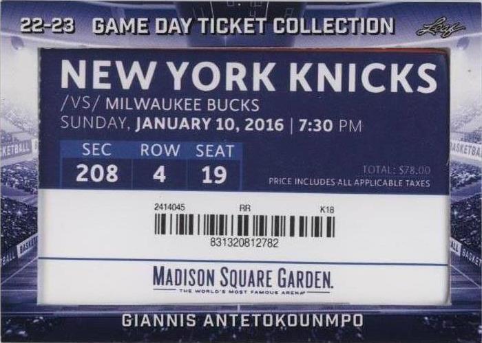 2022-23 Leaf Game Day Ticket Collection - Giannis Antetokounmpo #TC-85 ...
