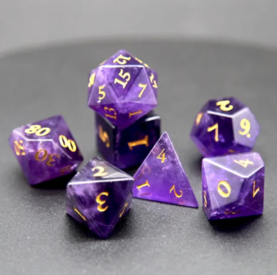 Purple Amethyst Gemstone Dice Set Poly RPG DnD Dungeons Dragons AD&D ...