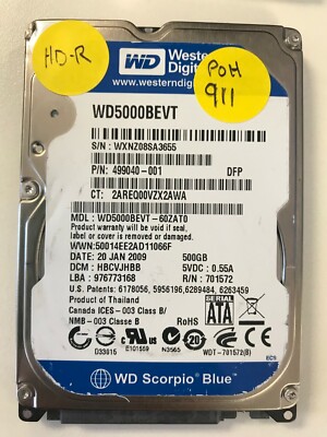 WD5000BEVT-60ZAT0, DCM HBCVJHBB, Western Digital 500GB SATA 2.5 Hard ...