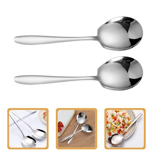 2 Pcs Serving Spoon Soup Ladle Stainless Steel Metal Spoons Student ...