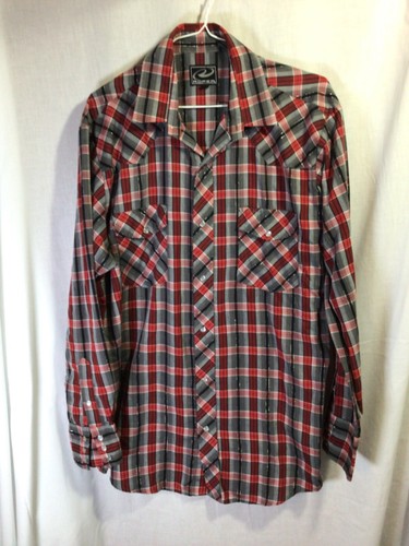 Roper Red Plaid L Long Sleeve Polyester Blend Snap Up Western Shirt B12 ...