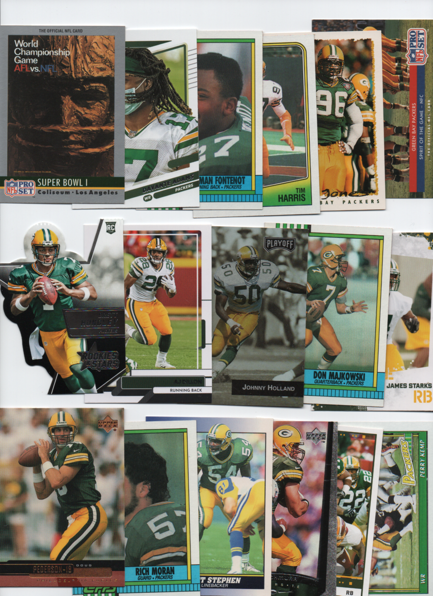 GREEN BAY PACKERS 50 CARD FOOTBALL LOT 50 NO DUPLICATES OF PLAYERS FREE ...